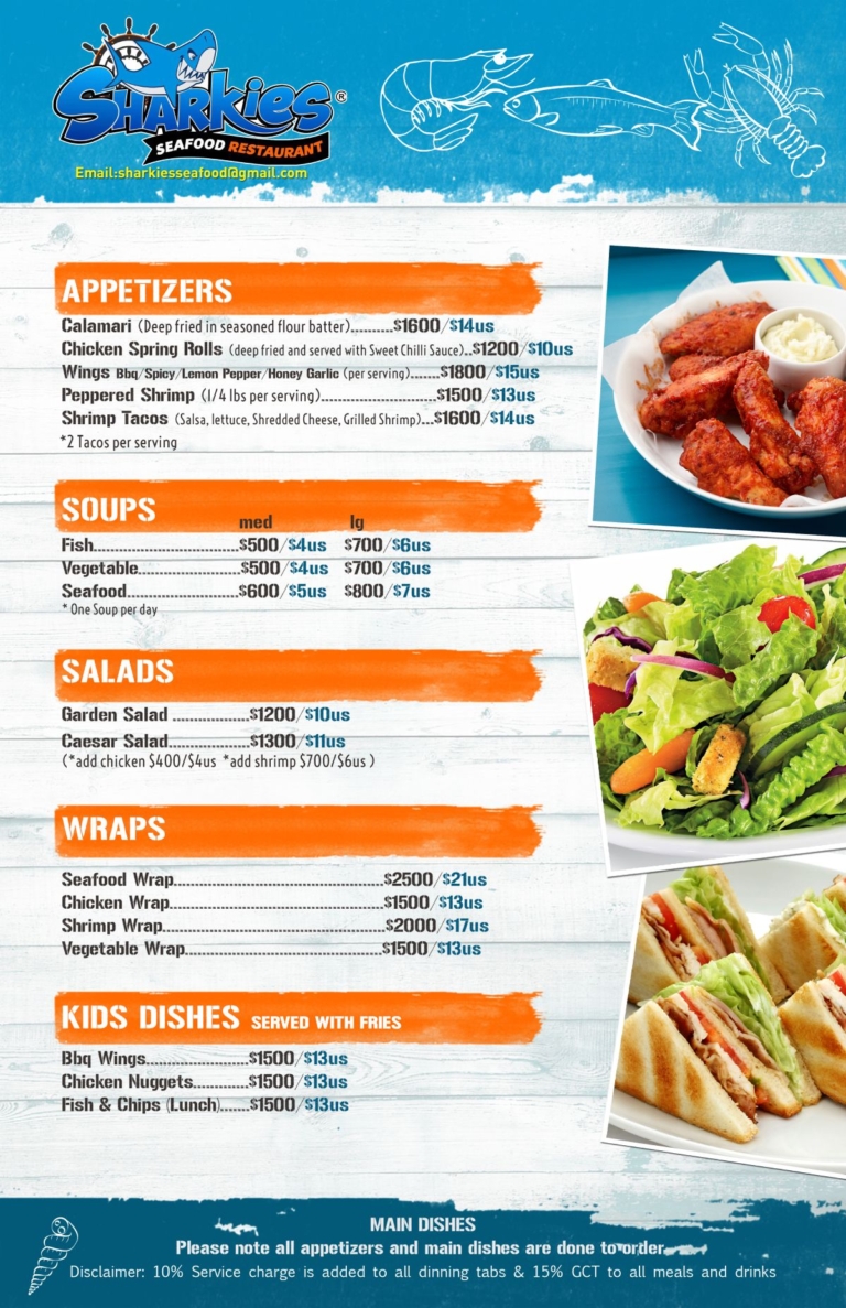 Menu – Sharkies Seafood Restaurant
