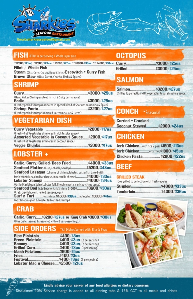 Menu – Sharkies Seafood Restaurant